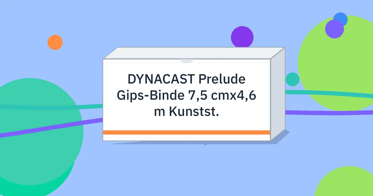 Symbolbild: Packung mit der Aufschrift DYNACAST Prelude Gips-Binde 7,5 cmx4,6 m Kunstst. (PZN 12776527) – Verfügbarkeit und Bezug in Apotheken in Frankfurt am Main
