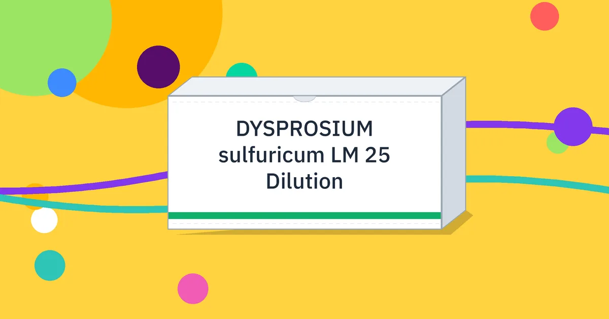 Symbolbild: Packung mit der Aufschrift DYSPROSIUM sulfuricum LM 25 Dilution (PZN 13468093) – Verfügbarkeit und Bezug in Apotheken in Frankfurt am Main