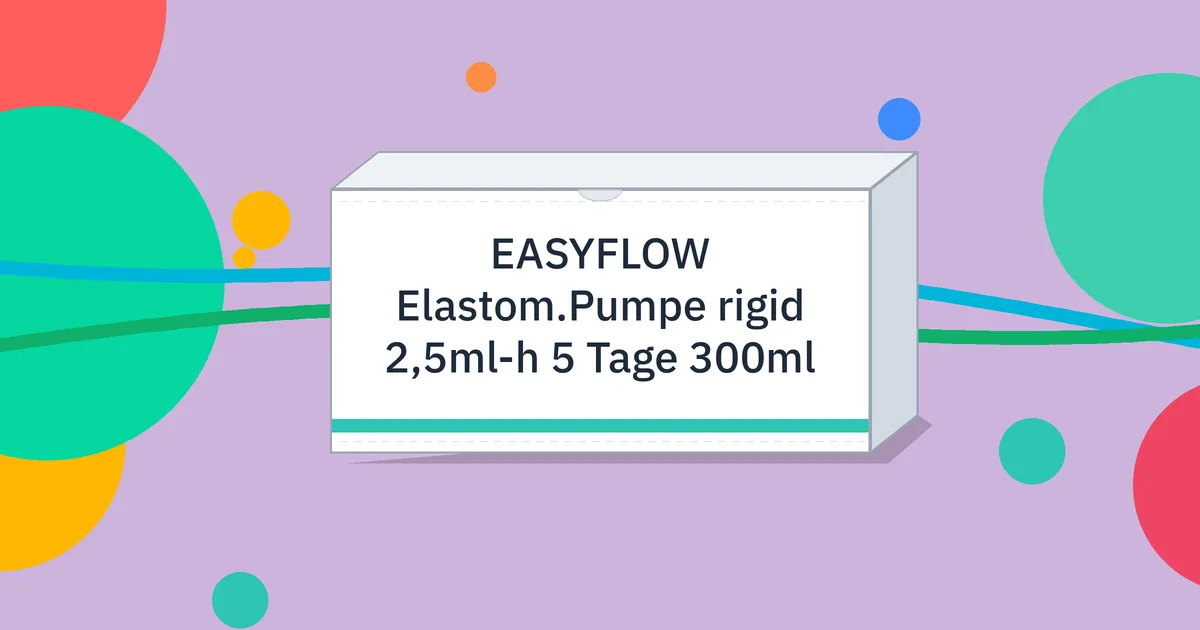 Symbolbild: Packung mit der Aufschrift EASYFLOW Elastom.Pumpe rigid 2,5ml-h 5 Tage 300ml (PZN 19262429) – Verfügbarkeit und Bezug in Apotheken in Frankfurt am Main