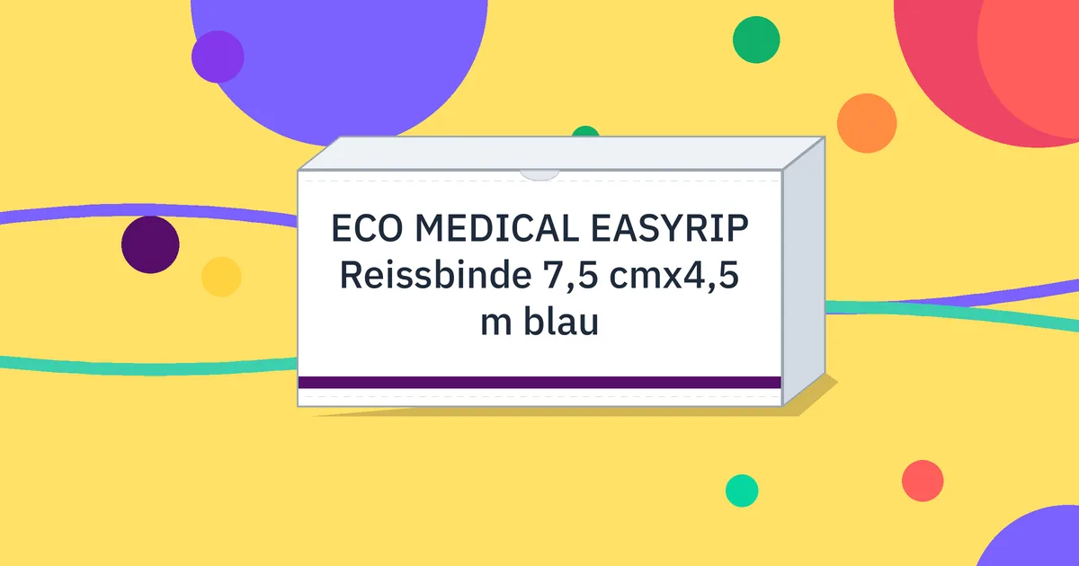 Symbolbild: Packung mit der Aufschrift ECO MEDICAL EASYRIP Reissbinde 7,5 cmx4,5 m blau (PZN 11142387) – Verfügbarkeit und Bezug in Apotheken in Frankfurt am Main