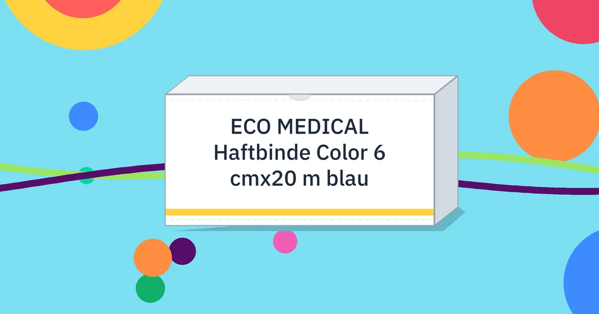 Symbolbild: Packung mit der Aufschrift ECO MEDICAL Haftbinde Color 6 cmx20 m blau (PZN 00751545) – Verfügbarkeit und Bezug in Apotheken in Frankfurt am Main