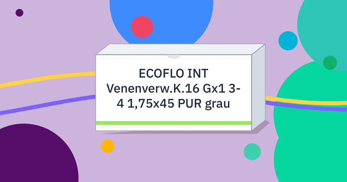 Symbolbild: Packung mit der Aufschrift ECOFLO INT Venenverw.K.16 Gx1 3-4 1,75x45 PUR grau (PZN 00268151) – Verfügbarkeit und Bezug in Apotheken in Frankfurt am Main