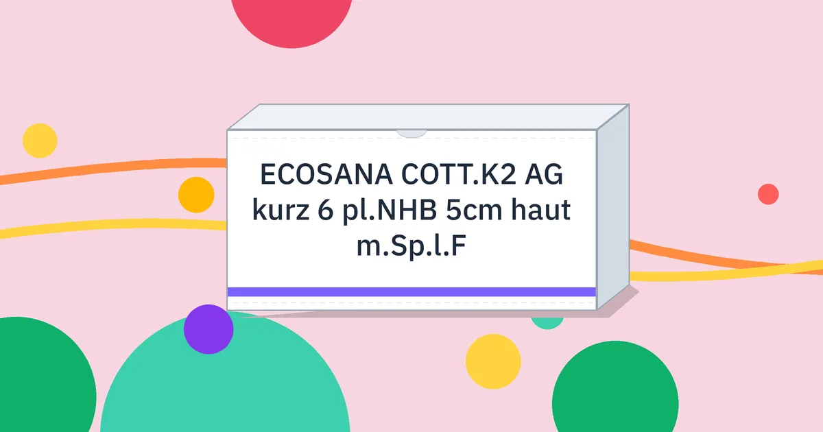 Symbolbild: Packung mit der Aufschrift ECOSANA COTT.K2 AG kurz 6 pl.NHB 5cm haut m.Sp.l.F (PZN 16951039) – Verfügbarkeit und Bezug in Apotheken in Frankfurt am Main