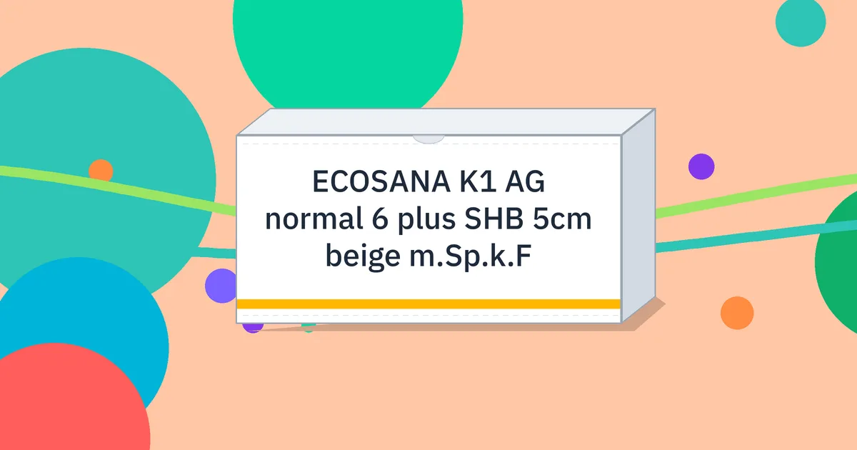 Symbolbild: Packung mit der Aufschrift ECOSANA K1 AG normal 6 plus SHB 5cm beige m.Sp.k.F (PZN 04729962) – Verfügbarkeit und Bezug in Apotheken in Frankfurt am Main