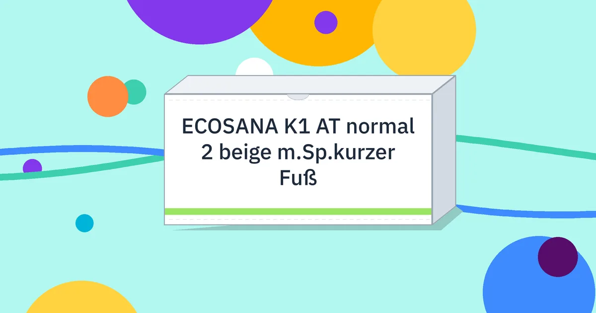 Symbolbild: Packung mit der Aufschrift ECOSANA K1 AT normal 2 beige m.Sp.kurzer Fuß (PZN 04731396) – Verfügbarkeit und Bezug in Apotheken in Frankfurt am Main