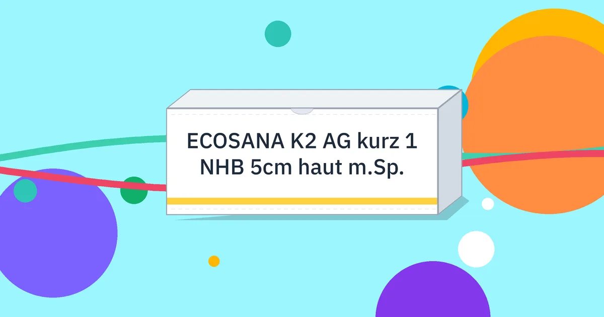Symbolbild: Packung mit der Aufschrift ECOSANA K2 AG kurz 1 NHB 5cm haut m.Sp. (PZN 01384876) – Verfügbarkeit und Bezug in Apotheken in Frankfurt am Main