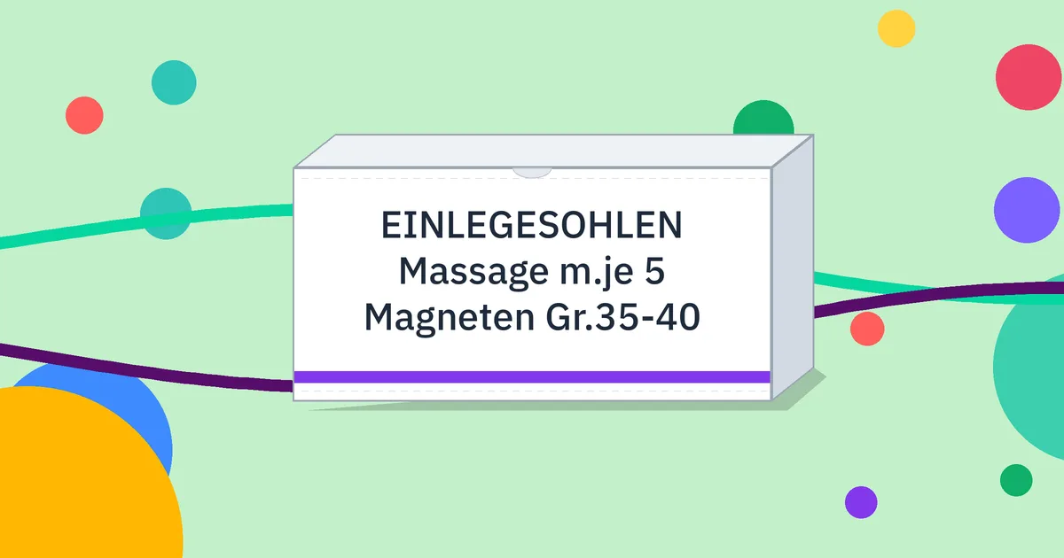 Symbolbild: Packung mit der Aufschrift EINLEGESOHLEN Massage m.je 5 Magneten Gr.35-40 (PZN 17883794) – Verfügbarkeit und Bezug in Apotheken in Frankfurt am Main