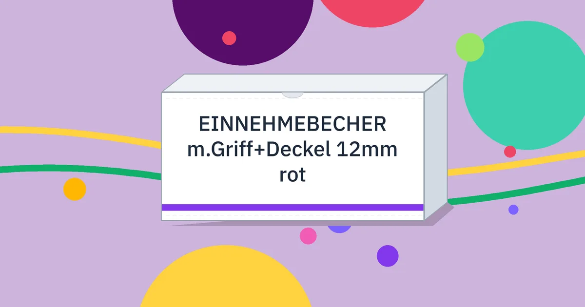 Symbolbild: Packung mit der Aufschrift EINNEHMEBECHER m.Griff+Deckel 12mm rot (PZN 09423995) – Verfügbarkeit und Bezug in Apotheken in Frankfurt am Main