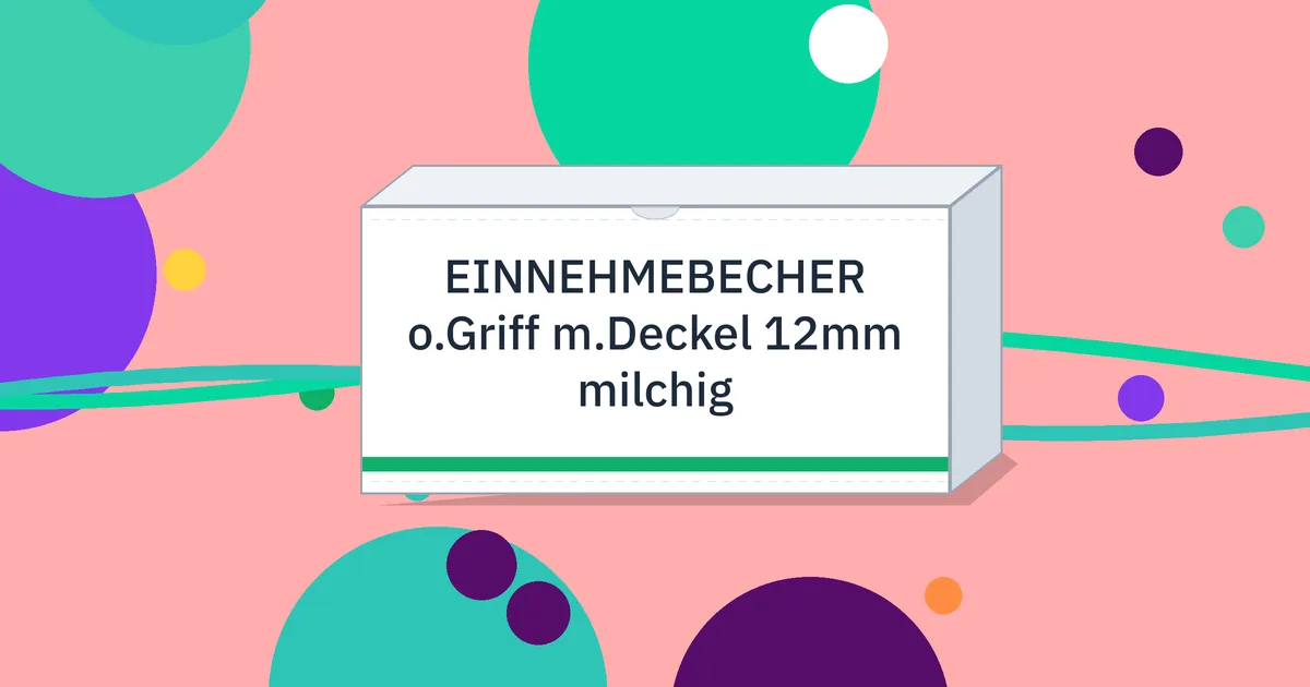 Symbolbild: Packung mit der Aufschrift EINNEHMEBECHER o.Griff m.Deckel 12mm milchig (PZN 02771428) – Verfügbarkeit und Bezug in Apotheken in Frankfurt am Main