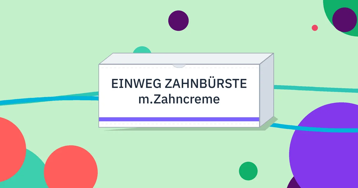 Symbolbild: Packung mit der Aufschrift EINWEG ZAHNBÜRSTE m.Zahncreme (PZN 06470215) – Verfügbarkeit und Bezug in Apotheken in Frankfurt am Main