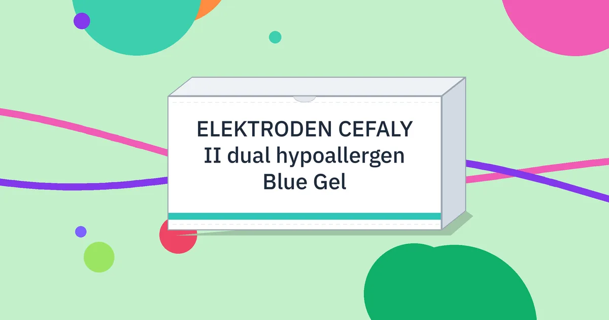 Symbolbild: Packung mit der Aufschrift ELEKTRODEN CEFALY II dual hypoallergen Blue Gel (PZN 15582611) – Verfügbarkeit und Bezug in Apotheken in Frankfurt am Main