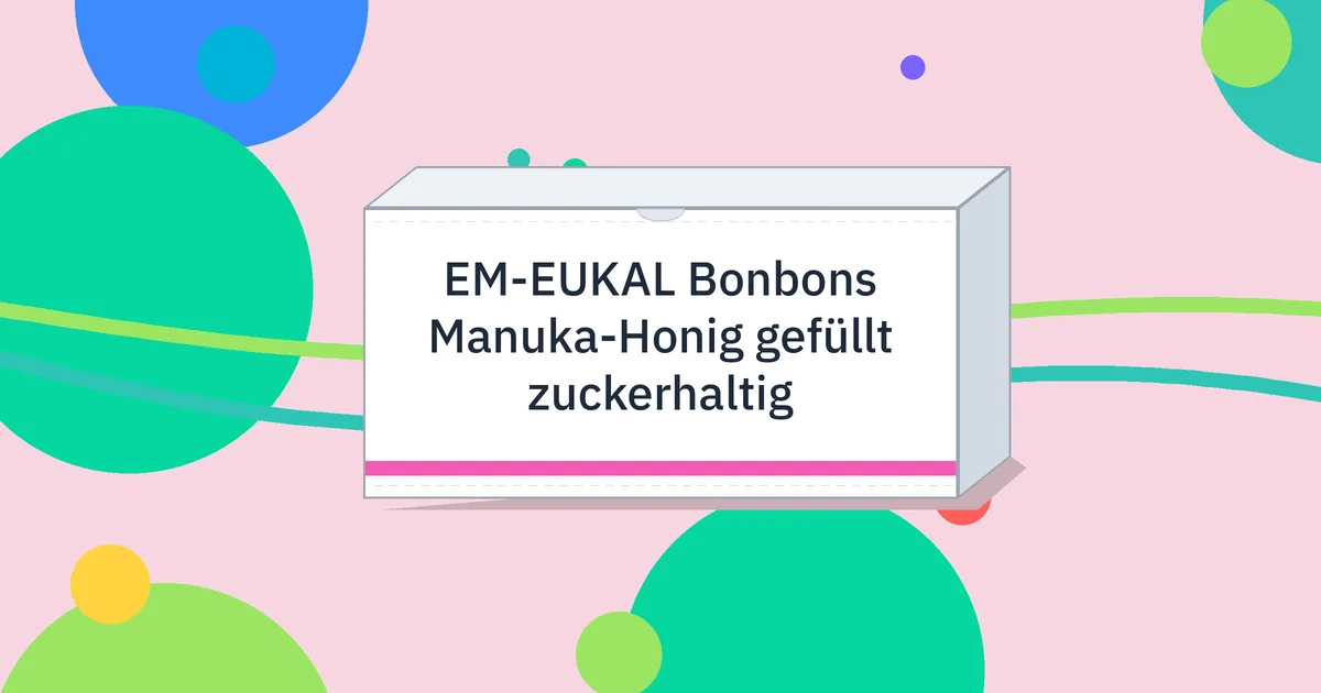Symbolbild: Packung mit der Aufschrift EM-EUKAL Bonbons Manuka-Honig gefüllt zuckerhaltig (PZN 17292797) – Verfügbarkeit und Bezug in Apotheken in Frankfurt am Main