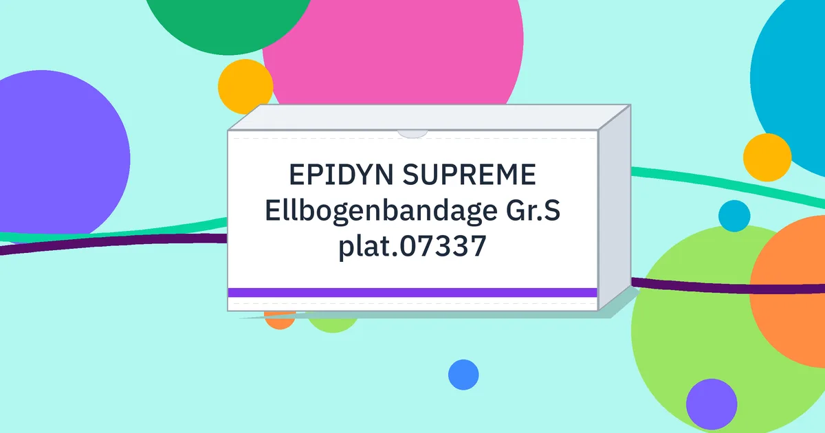 Symbolbild: Packung mit der Aufschrift EPIDYN SUPREME Ellbogenbandage Gr.S plat.07337 (PZN 15200762) – Verfügbarkeit und Bezug in Apotheken in Frankfurt am Main