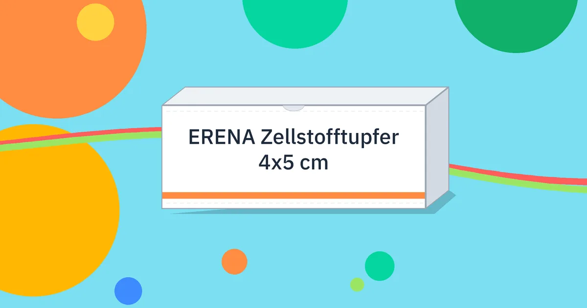 Symbolbild: Packung mit der Aufschrift ERENA Zellstofftupfer 4x5 cm (PZN 03289685) – Verfügbarkeit und Bezug in Apotheken in Frankfurt am Main