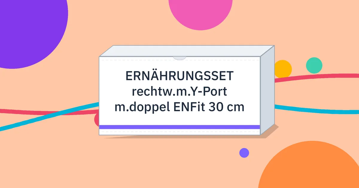 Symbolbild: Packung mit der Aufschrift ERNÄHRUNGSSET rechtw.m.Y-Port m.doppel ENFit 30 cm (PZN 14345205) – Verfügbarkeit und Bezug in Apotheken in Frankfurt am Main