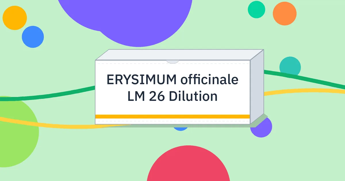 Symbolbild: Packung mit der Aufschrift ERYSIMUM officinale LM 26 Dilution (PZN 13479642) – Verfügbarkeit und Bezug in Apotheken in Frankfurt am Main