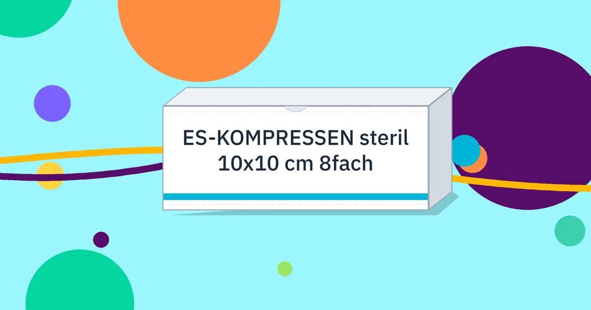 Symbolbild: Packung mit der Aufschrift ES-KOMPRESSEN steril 10x10 cm 8fach (PZN 19700467) – Verfügbarkeit und Bezug in Apotheken in Frankfurt am Main