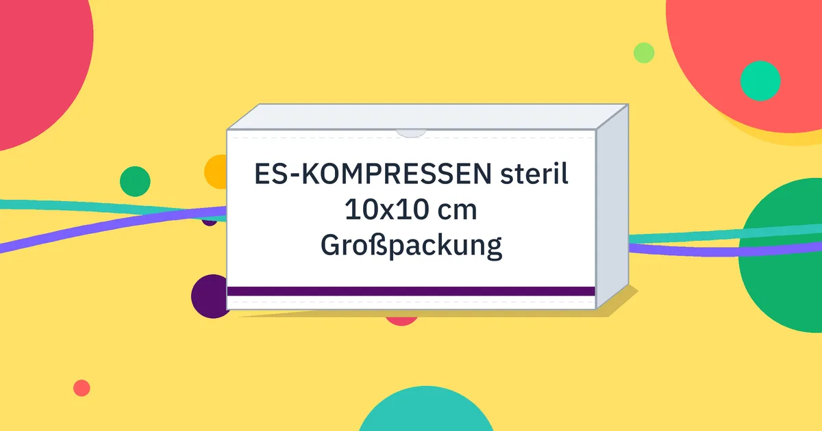 Symbolbild: Packung mit der Aufschrift ES-KOMPRESSEN steril 10x10 cm Großpackung (PZN 16906033) – Verfügbarkeit und Bezug in Apotheken in Frankfurt am Main
