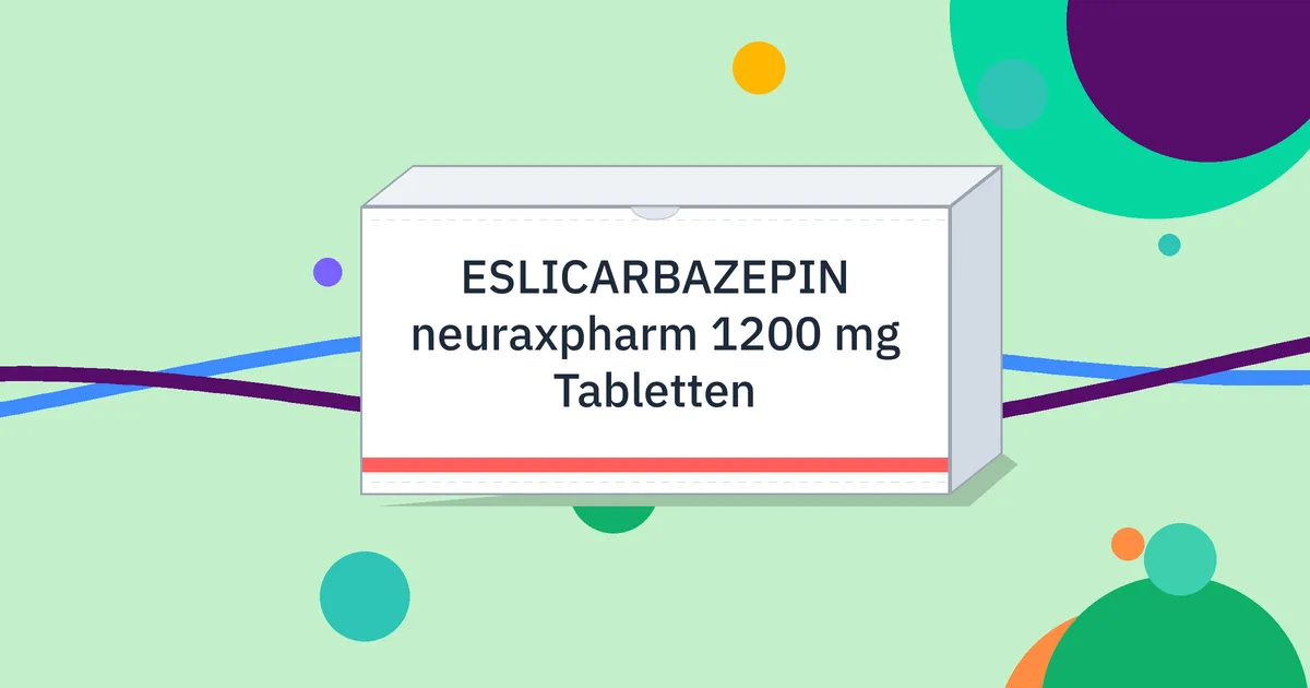 Symbolbild: Packung mit der Aufschrift ESLICARBAZEPIN neuraxpharm 1200 mg Tabletten (PZN 18117429) – Verfügbarkeit und Bezug in Apotheken in Frankfurt am Main
