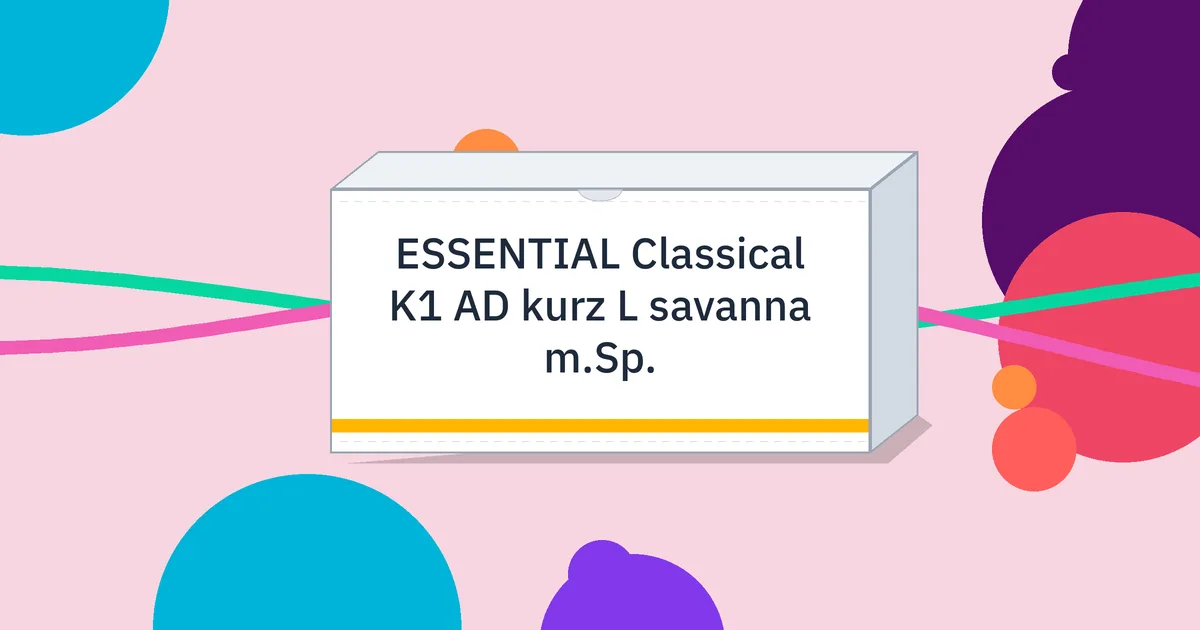 Symbolbild: Packung mit der Aufschrift ESSENTIAL Classical K1 AD kurz L savanna m.Sp. (PZN 16999810) – Verfügbarkeit und Bezug in Apotheken in Frankfurt am Main
