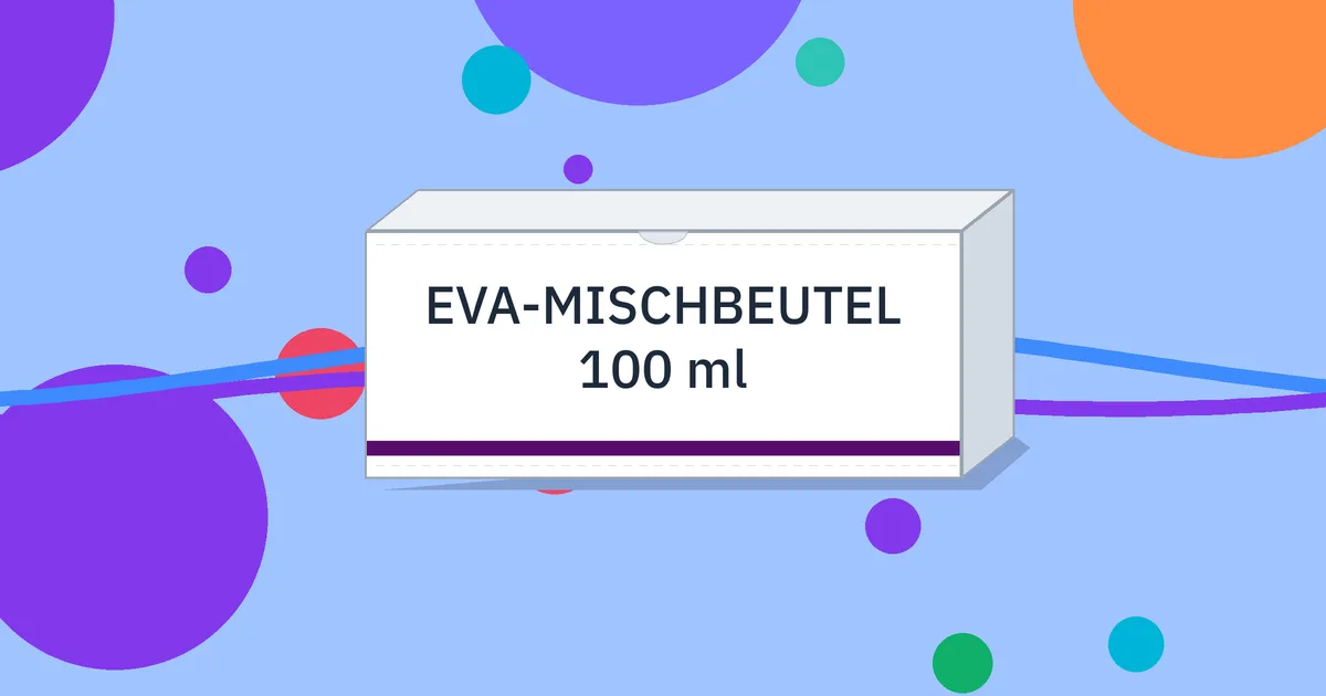 Symbolbild: Packung mit der Aufschrift EVA-MISCHBEUTEL 100 ml (PZN 03162743) – Verfügbarkeit und Bezug in Apotheken in Frankfurt am Main