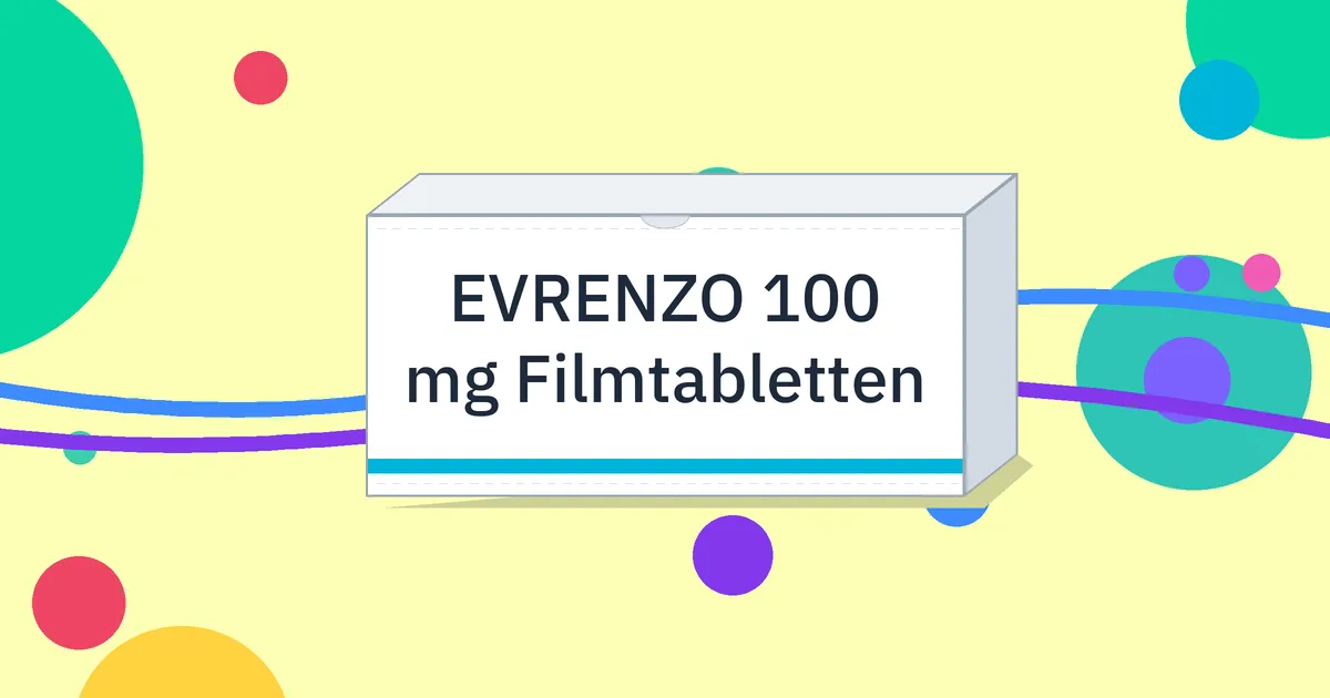 Symbolbild: Packung mit der Aufschrift EVRENZO 100 mg Filmtabletten (PZN 20011862) – Verfügbarkeit und Bezug in Apotheken in Frankfurt am Main