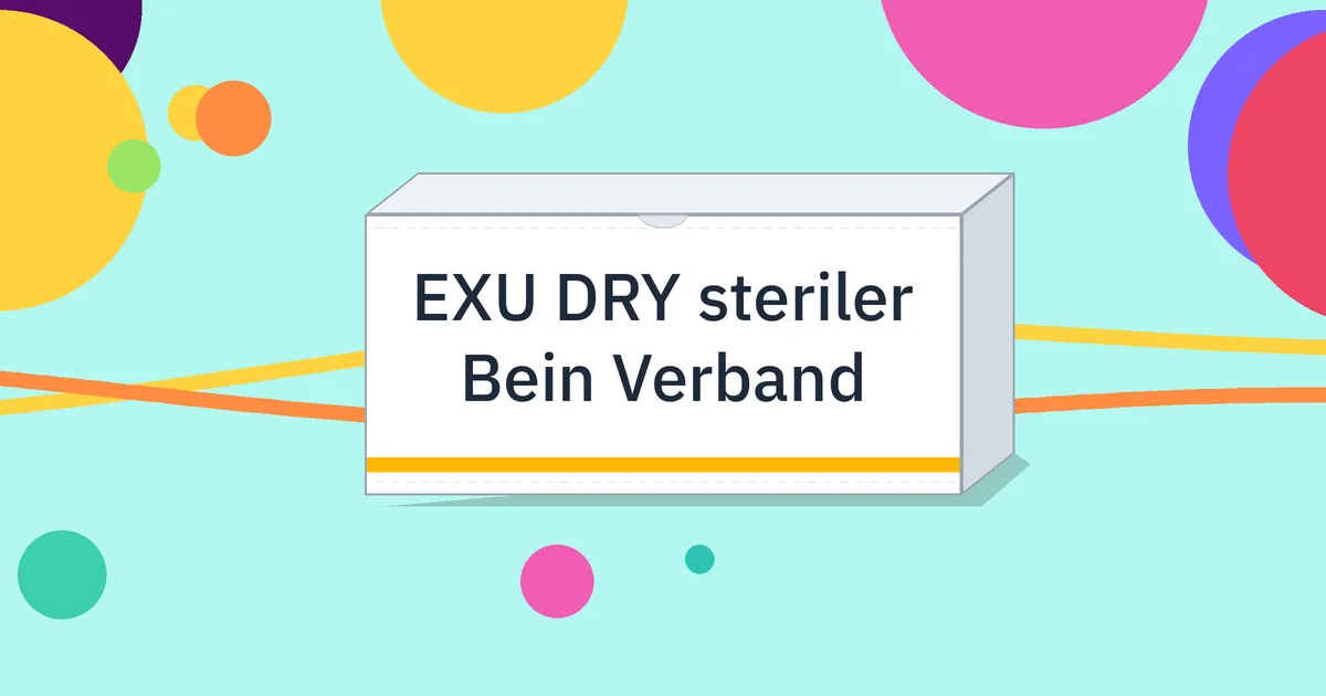 Symbolbild: Packung mit der Aufschrift EXU DRY steriler Bein Verband (PZN 01094061) – Verfügbarkeit und Bezug in Apotheken in Frankfurt am Main