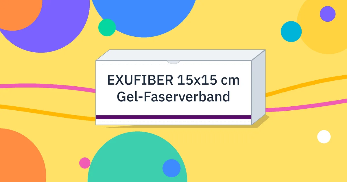Symbolbild: Packung mit der Aufschrift EXUFIBER 15x15 cm Gel-Faserverband (PZN 17831811) – Verfügbarkeit und Bezug in Apotheken in Frankfurt am Main