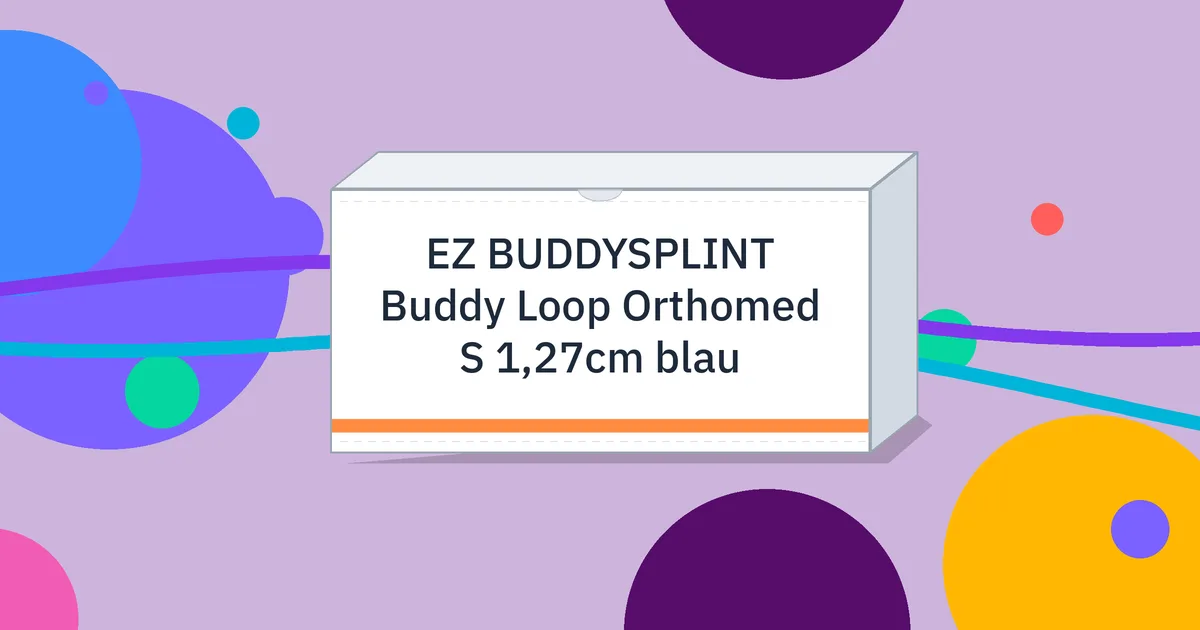 Symbolbild: Packung mit der Aufschrift EZ BUDDYSPLINT Buddy Loop Orthomed S 1,27cm blau (PZN 18247971) – Verfügbarkeit und Bezug in Apotheken in Frankfurt am Main