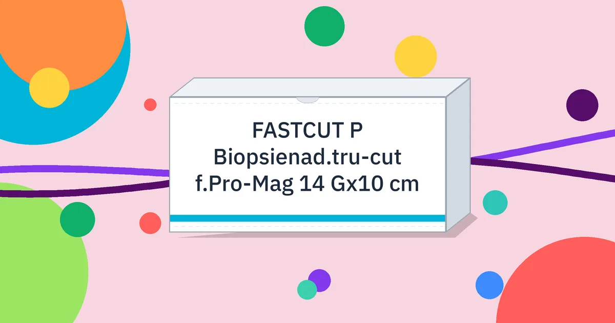 Symbolbild: Packung mit der Aufschrift FASTCUT P Biopsienad.tru-cut f.Pro-Mag 14 Gx10 cm (PZN 16087345) – Verfügbarkeit und Bezug in Apotheken in Frankfurt am Main