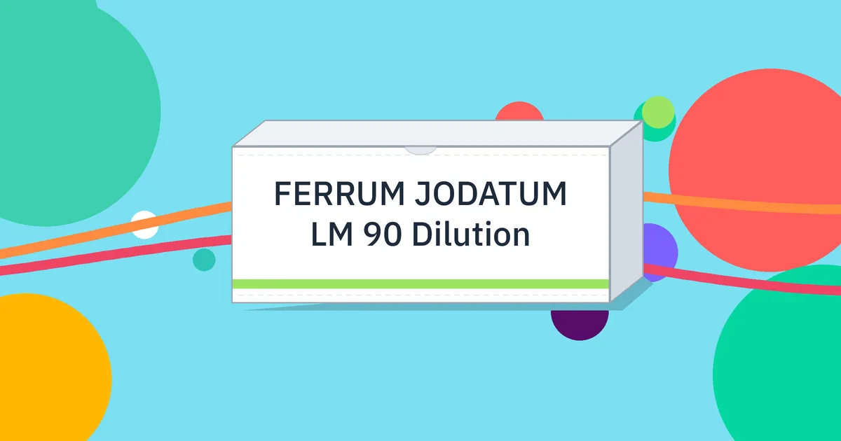 Symbolbild: Packung mit der Aufschrift FERRUM JODATUM LM 90 Dilution (PZN 12849195) – Verfügbarkeit und Bezug in Apotheken in Frankfurt am Main