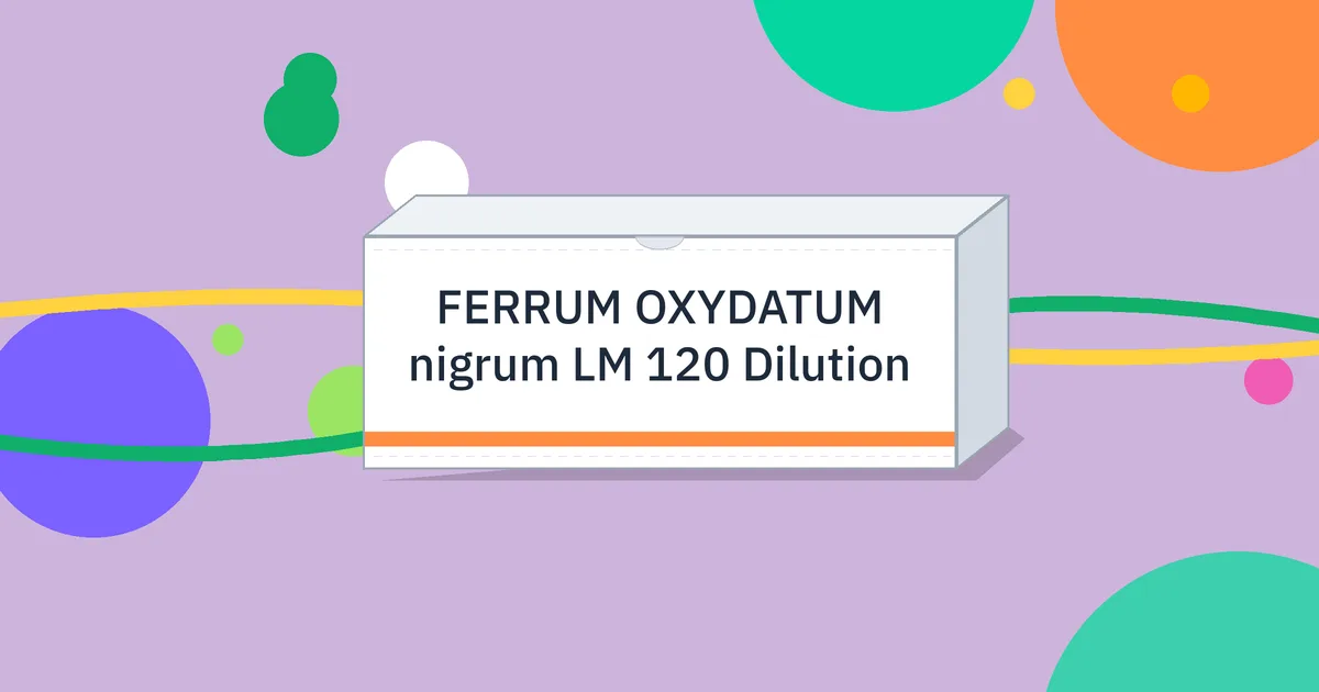 Symbolbild: Packung mit der Aufschrift FERRUM OXYDATUM nigrum LM 120 Dilution (PZN 12851513) – Verfügbarkeit und Bezug in Apotheken in Frankfurt am Main