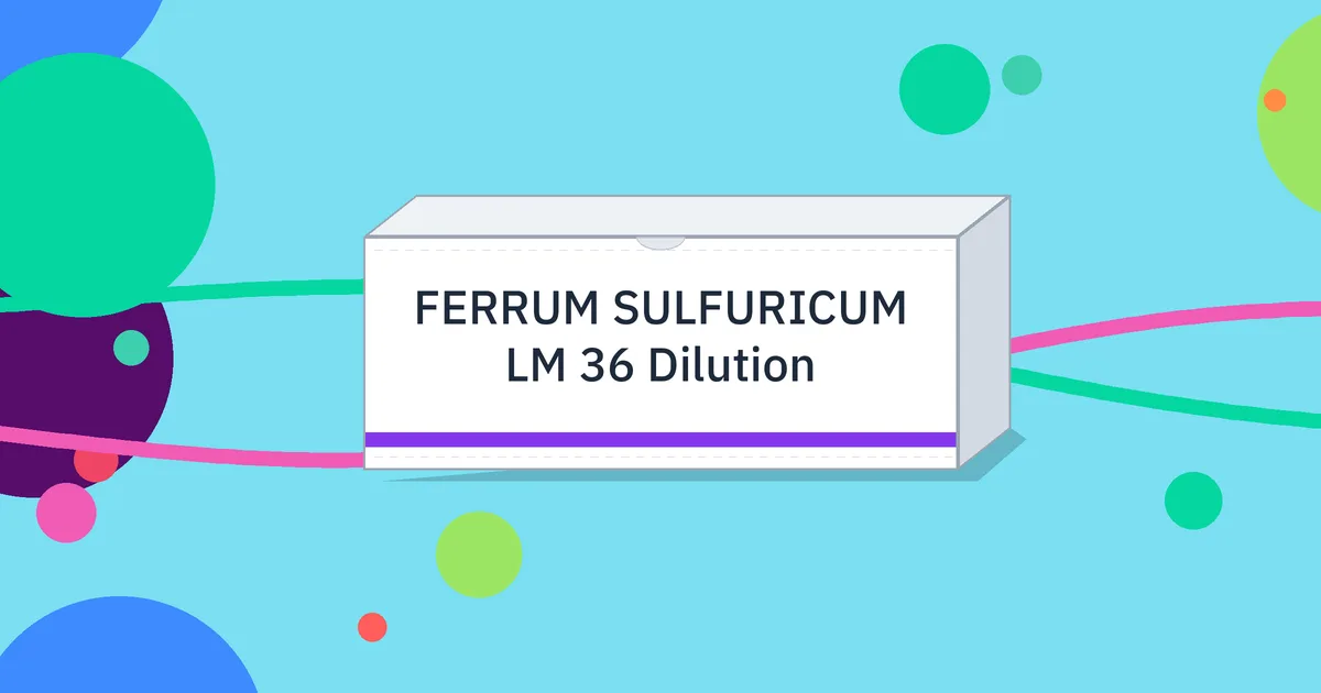 Symbolbild: Packung mit der Aufschrift FERRUM SULFURICUM LM 36 Dilution (PZN 12853742) – Verfügbarkeit und Bezug in Apotheken in Frankfurt am Main