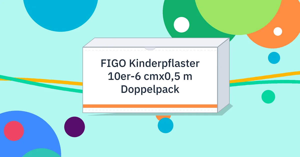 Symbolbild: Packung mit der Aufschrift FIGO Kinderpflaster 10er-6 cmx0,5 m Doppelpack (PZN 19434965) – Verfügbarkeit und Bezug in Apotheken in Frankfurt am Main