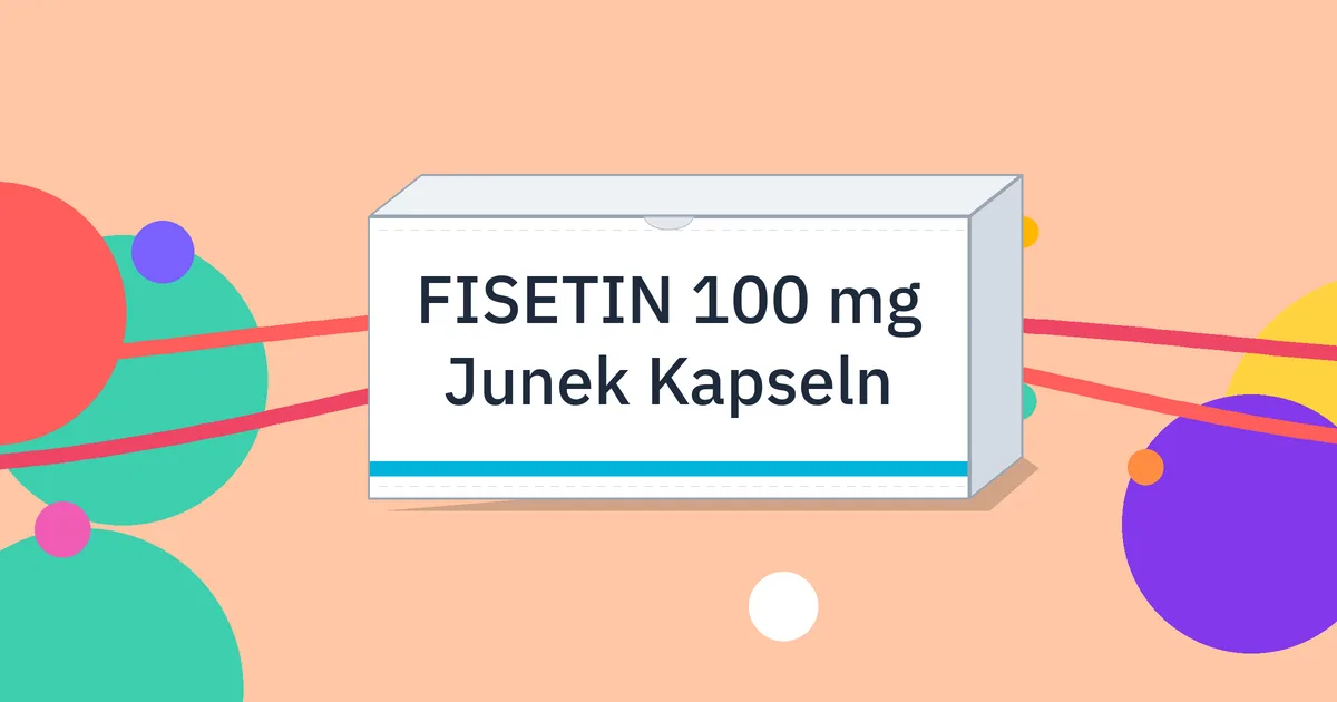 Symbolbild: Packung mit der Aufschrift FISETIN 100 mg Junek Kapseln (PZN 20806745) – Verfügbarkeit und Bezug in Apotheken in Frankfurt am Main