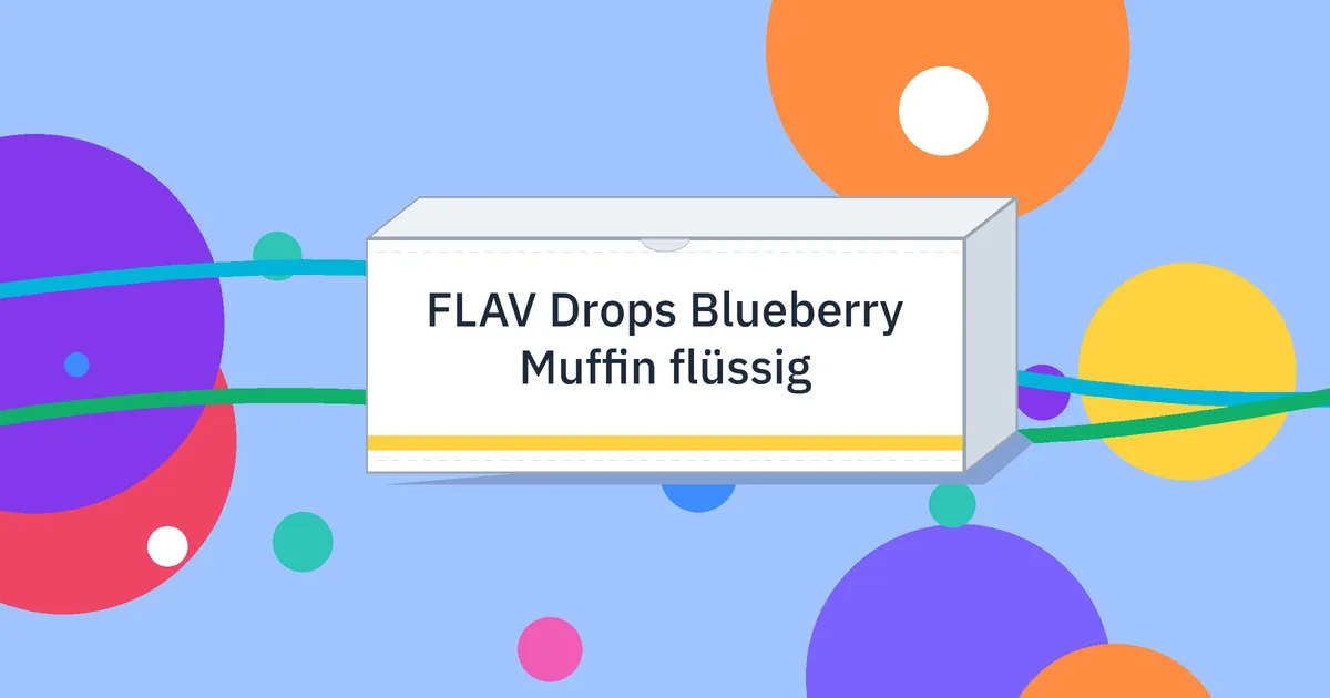 Symbolbild: Packung mit der Aufschrift FLAV Drops Blueberry Muffin flüssig (PZN 15560408) – Verfügbarkeit und Bezug in Apotheken in Frankfurt am Main