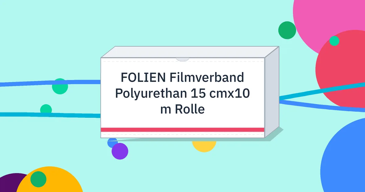Symbolbild: Packung mit der Aufschrift FOLIEN Filmverband Polyurethan 15 cmx10 m Rolle (PZN 17563546) – Verfügbarkeit und Bezug in Apotheken in Frankfurt am Main