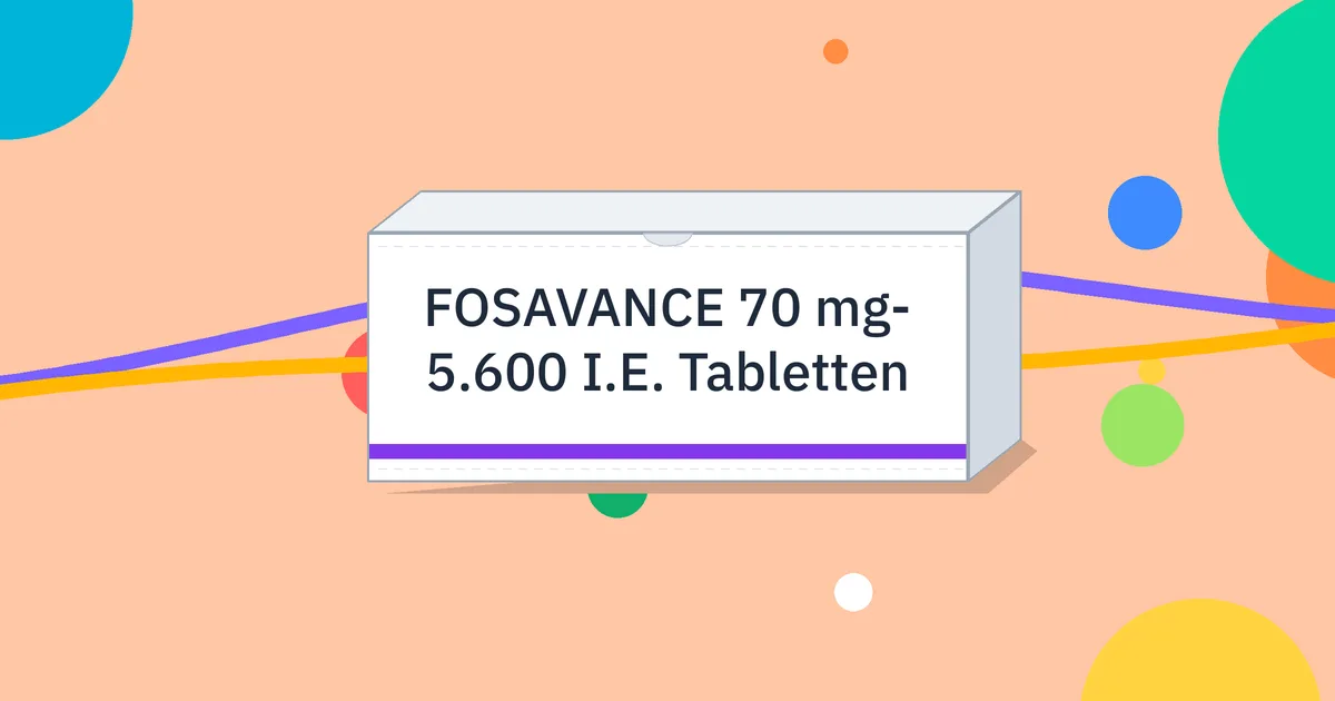 Symbolbild: Packung mit der Aufschrift FOSAVANCE 70 mg-5.600 I.E. Tabletten (PZN 18899308) – Verfügbarkeit und Bezug in Apotheken in Frankfurt am Main