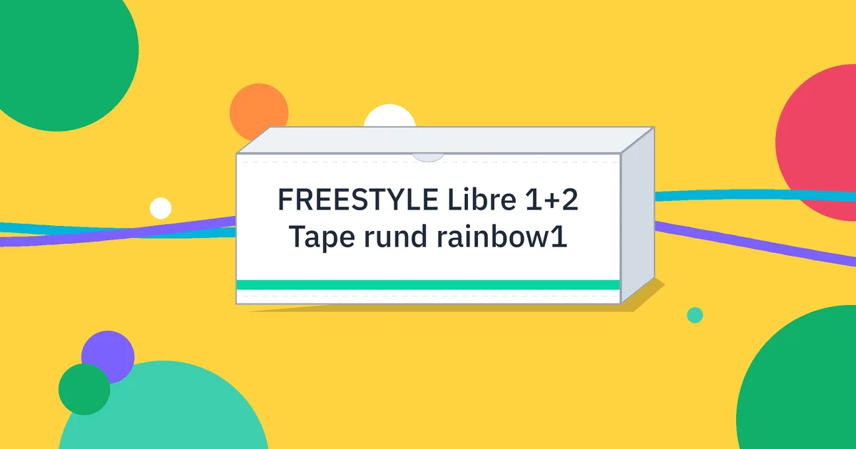Symbolbild: Packung mit der Aufschrift FREESTYLE Libre 1+2 Tape rund rainbow1 (PZN 18177590) – Verfügbarkeit und Bezug in Apotheken in Frankfurt am Main