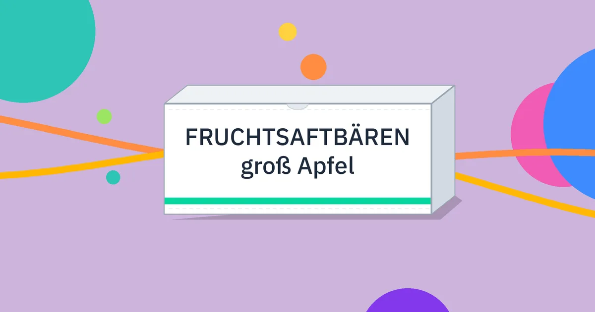 Symbolbild: Packung mit der Aufschrift FRUCHTSAFTBÄREN groß Apfel (PZN 15374663) – Verfügbarkeit und Bezug in Apotheken in Frankfurt am Main