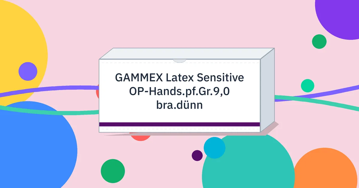 Symbolbild: Packung mit der Aufschrift GAMMEX Latex Sensitive OP-Hands.pf.Gr.9,0 bra.dünn (PZN 11237751) – Verfügbarkeit und Bezug in Apotheken in Frankfurt am Main