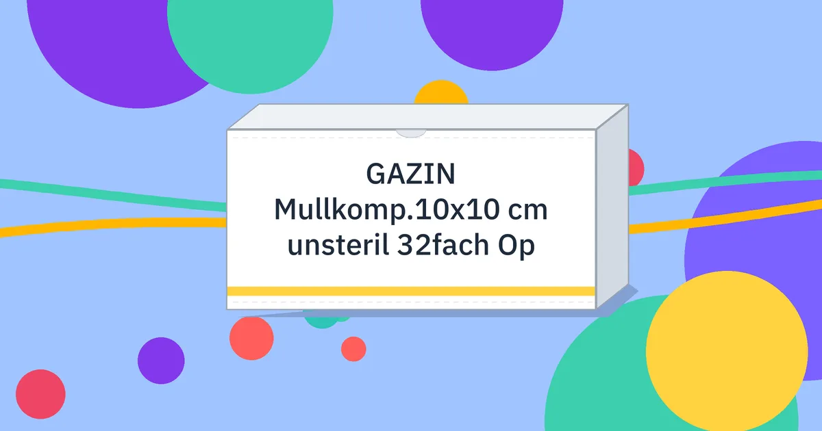 Symbolbild: Packung mit der Aufschrift GAZIN Mullkomp.10x10 cm unsteril 32fach Op (PZN 17851601) – Verfügbarkeit und Bezug in Apotheken in Frankfurt am Main