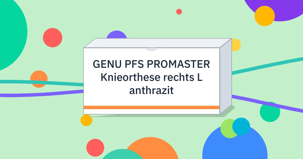 Symbolbild: Packung mit der Aufschrift GENU PFS PROMASTER Knieorthese rechts L anthrazit (PZN 12490802) – Verfügbarkeit und Bezug in Apotheken in Frankfurt am Main