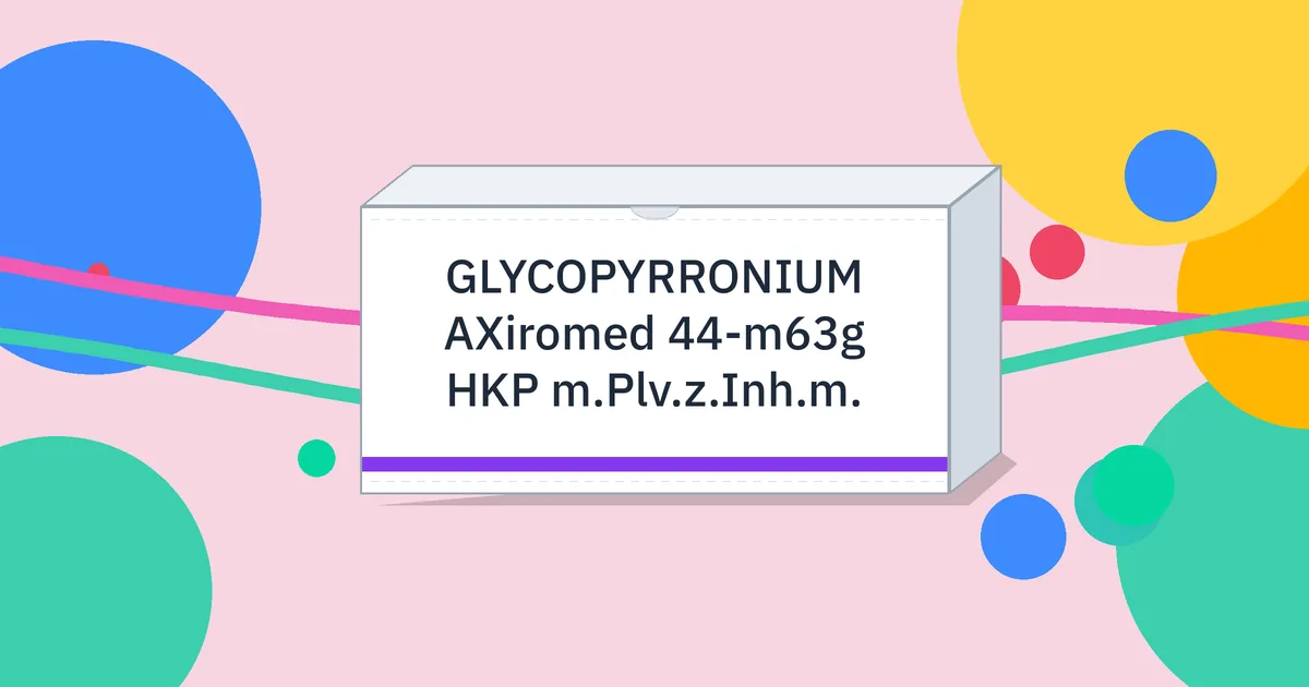 Symbolbild: Packung mit der Aufschrift GLYCOPYRRONIUM AXiromed 44-m63g HKP m.Plv.z.Inh.m. (PZN 20005815) – Verfügbarkeit und Bezug in Apotheken in Frankfurt am Main