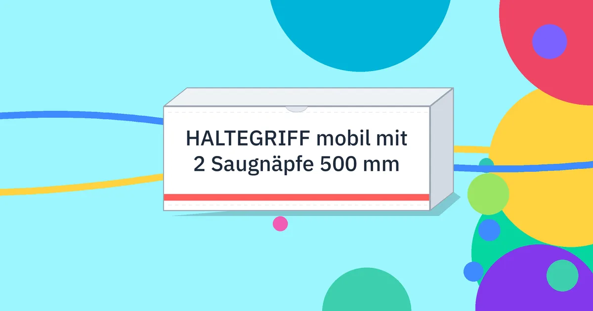 Symbolbild: Packung mit der Aufschrift HALTEGRIFF mobil mit 2 Saugnäpfe 500 mm (PZN 10405620) – Verfügbarkeit und Bezug in Apotheken in Frankfurt am Main