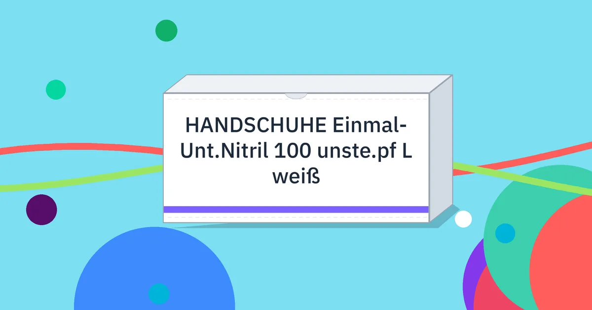 Symbolbild: Packung mit der Aufschrift HANDSCHUHE Einmal-Unt.Nitril 100 unste.pf L weiß (PZN 19809193) – Verfügbarkeit und Bezug in Apotheken in Frankfurt am Main