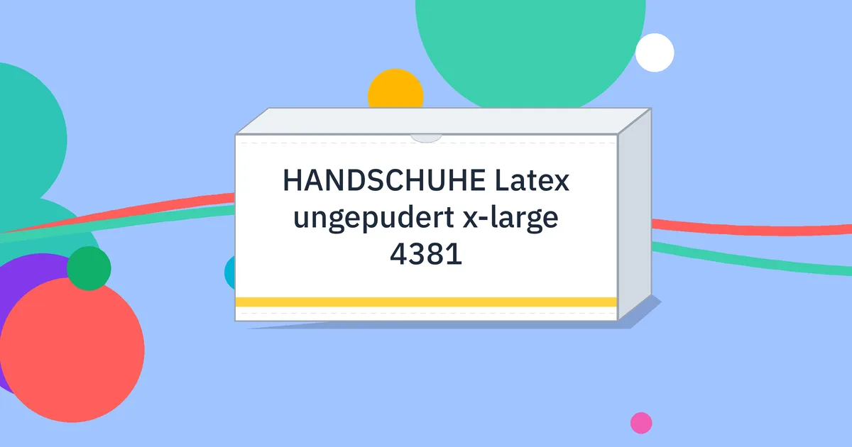 Symbolbild: Packung mit der Aufschrift HANDSCHUHE Latex ungepudert x-large 4381 (PZN 02165538) – Verfügbarkeit und Bezug in Apotheken in Frankfurt am Main
