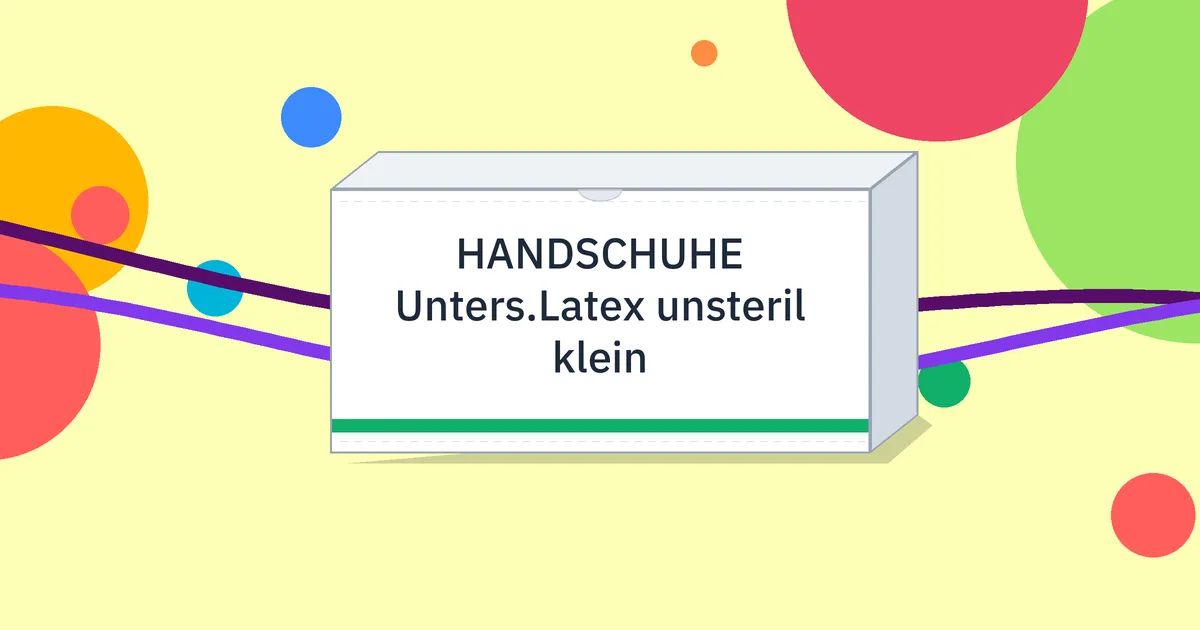 Symbolbild: Packung mit der Aufschrift HANDSCHUHE Unters.Latex unsteril klein (PZN 07358644) – Verfügbarkeit und Bezug in Apotheken in Frankfurt am Main