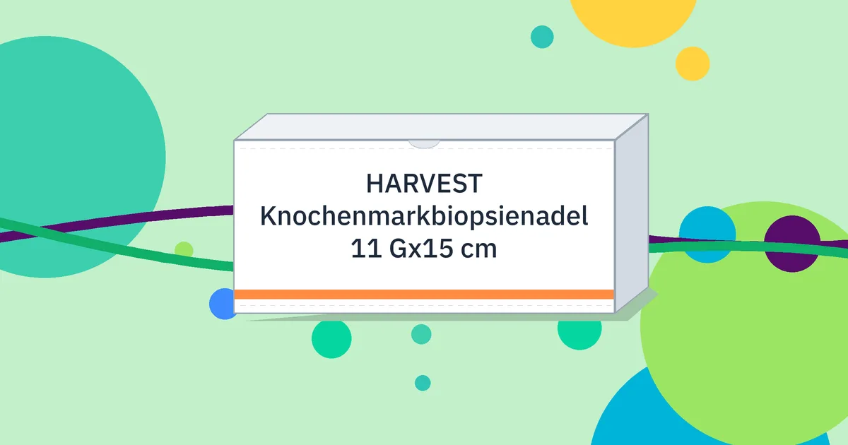 Symbolbild: Packung mit der Aufschrift HARVEST Knochenmarkbiopsienadel 11 Gx15 cm (PZN 16921794) – Verfügbarkeit und Bezug in Apotheken in Frankfurt am Main