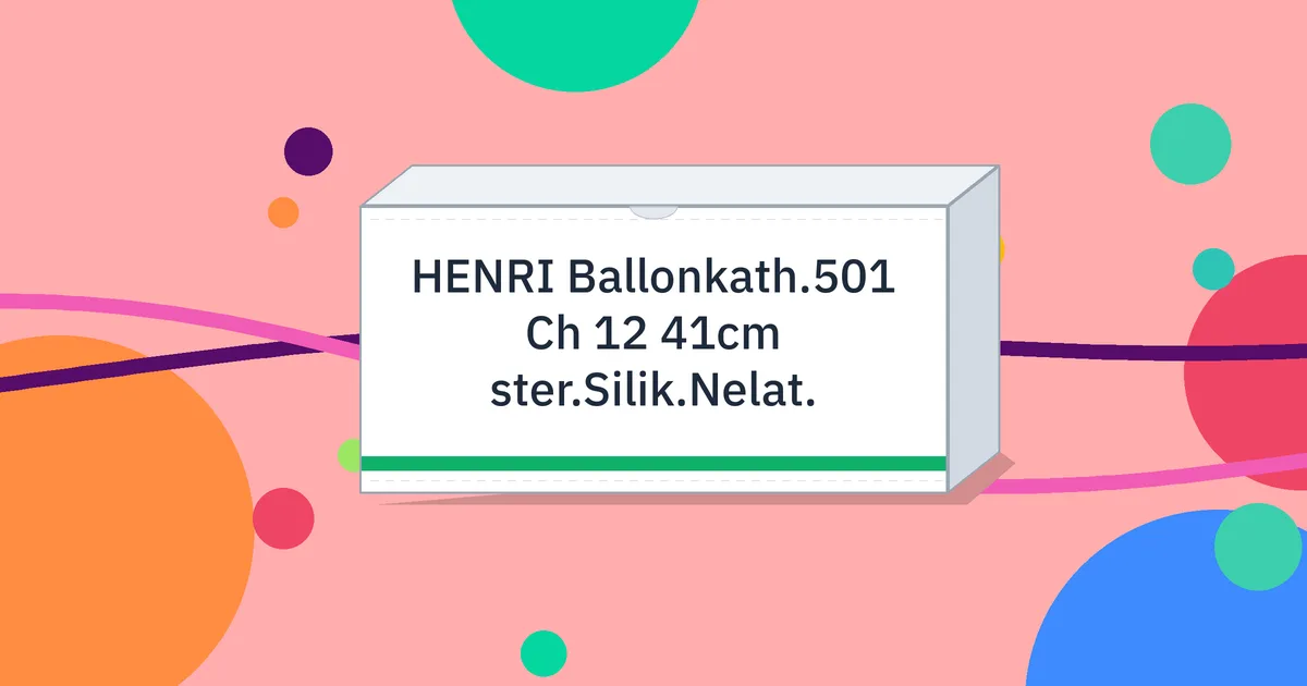 Symbolbild: Packung mit der Aufschrift HENRI Ballonkath.501 Ch 12 41cm ster.Silik.Nelat. (PZN 01398967) – Verfügbarkeit und Bezug in Apotheken in Frankfurt am Main